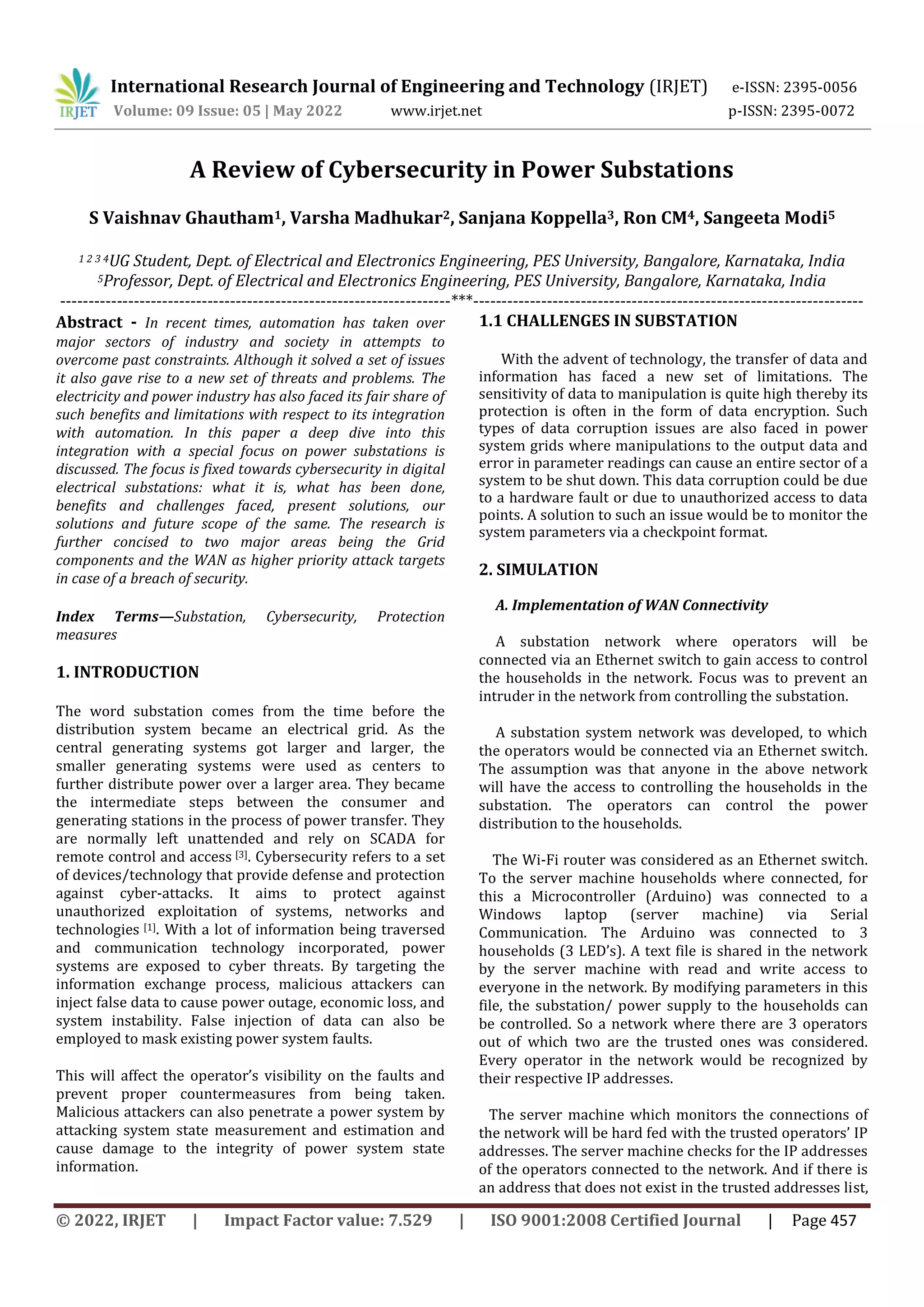 A Review of Cybersecurity in Power Substations | PDF