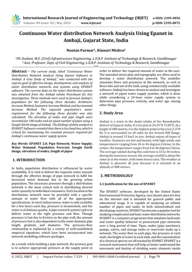 Continuous Water distribution Network Analysis Using Epanet in Ambaji, Gujarat State, India ...