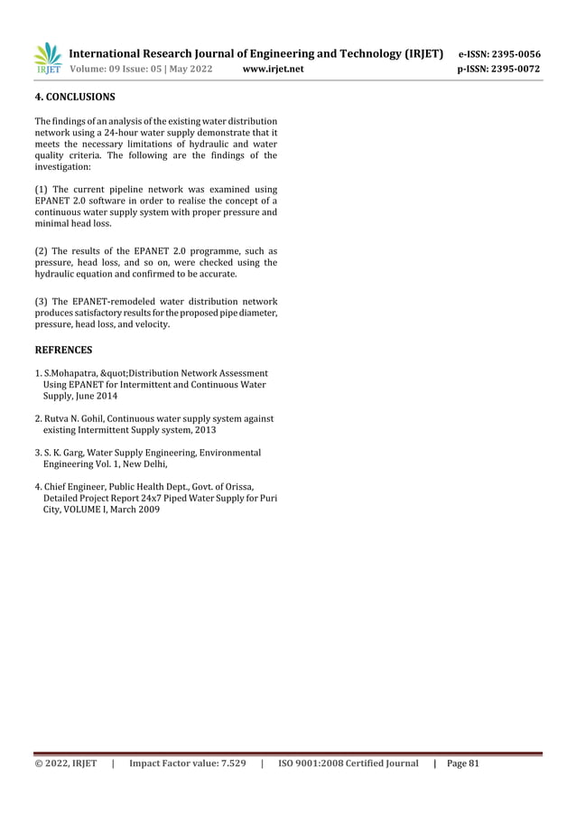 Continuous Water distribution Network Analysis Using Epanet in Ambaji, Gujarat State, India ...