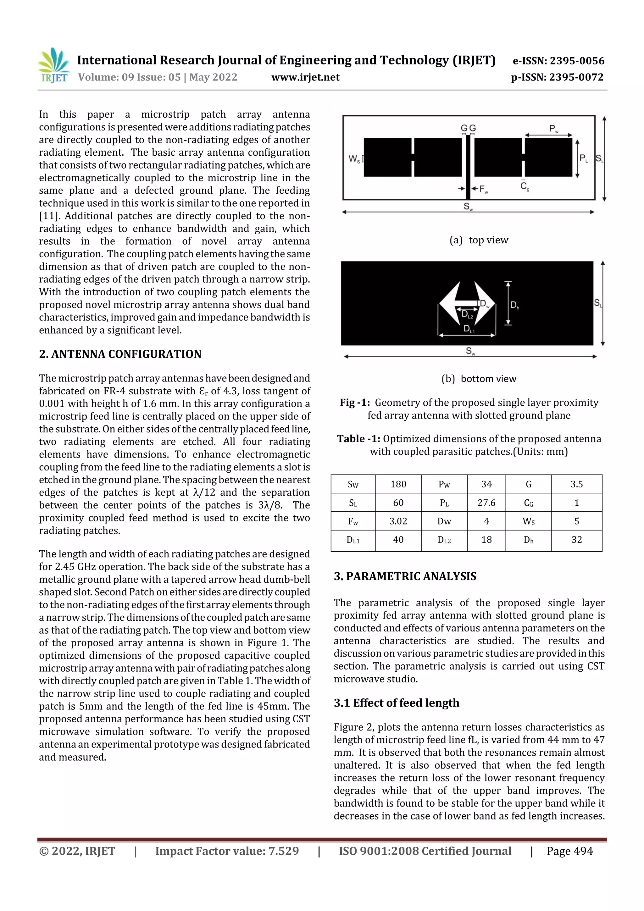 Parametric Analysis and Design Optimization Investigation of a Single Layer Proximity Fed Array ...