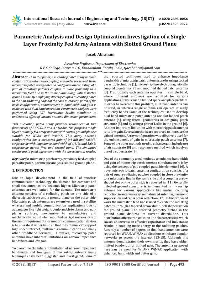Parametric Analysis and Design Optimization Investigation of a Single Layer Proximity Fed Array ...