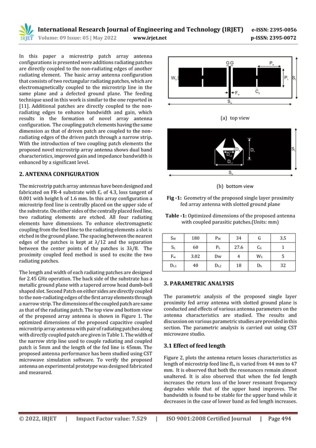 Parametric Analysis and Design Optimization Investigation of a Single Layer Proximity Fed Array ...