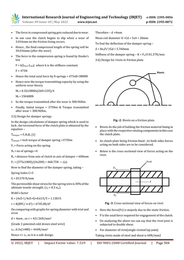 Design and Analysis of a Single Plate Clutch Assembly | PDF | Physics ...