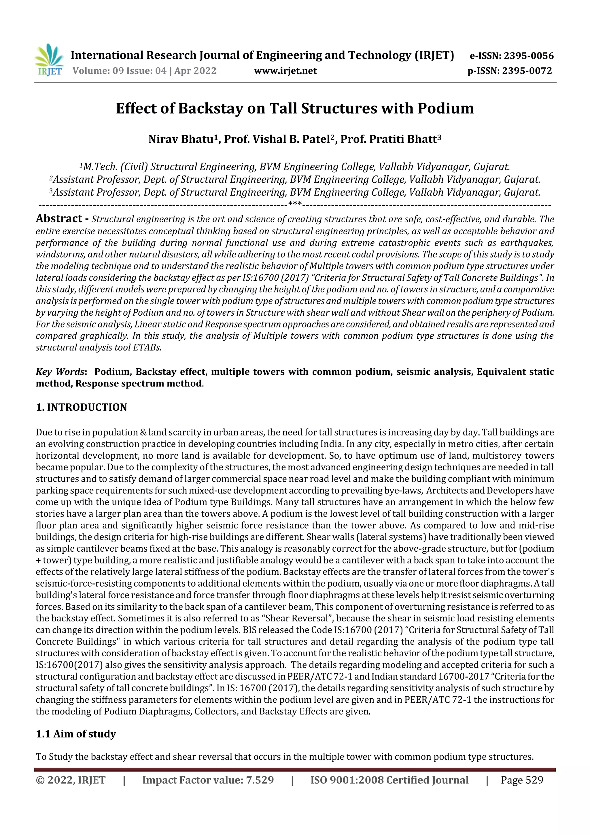 Effect of Backstay on Tall Structures with Podium | PDF