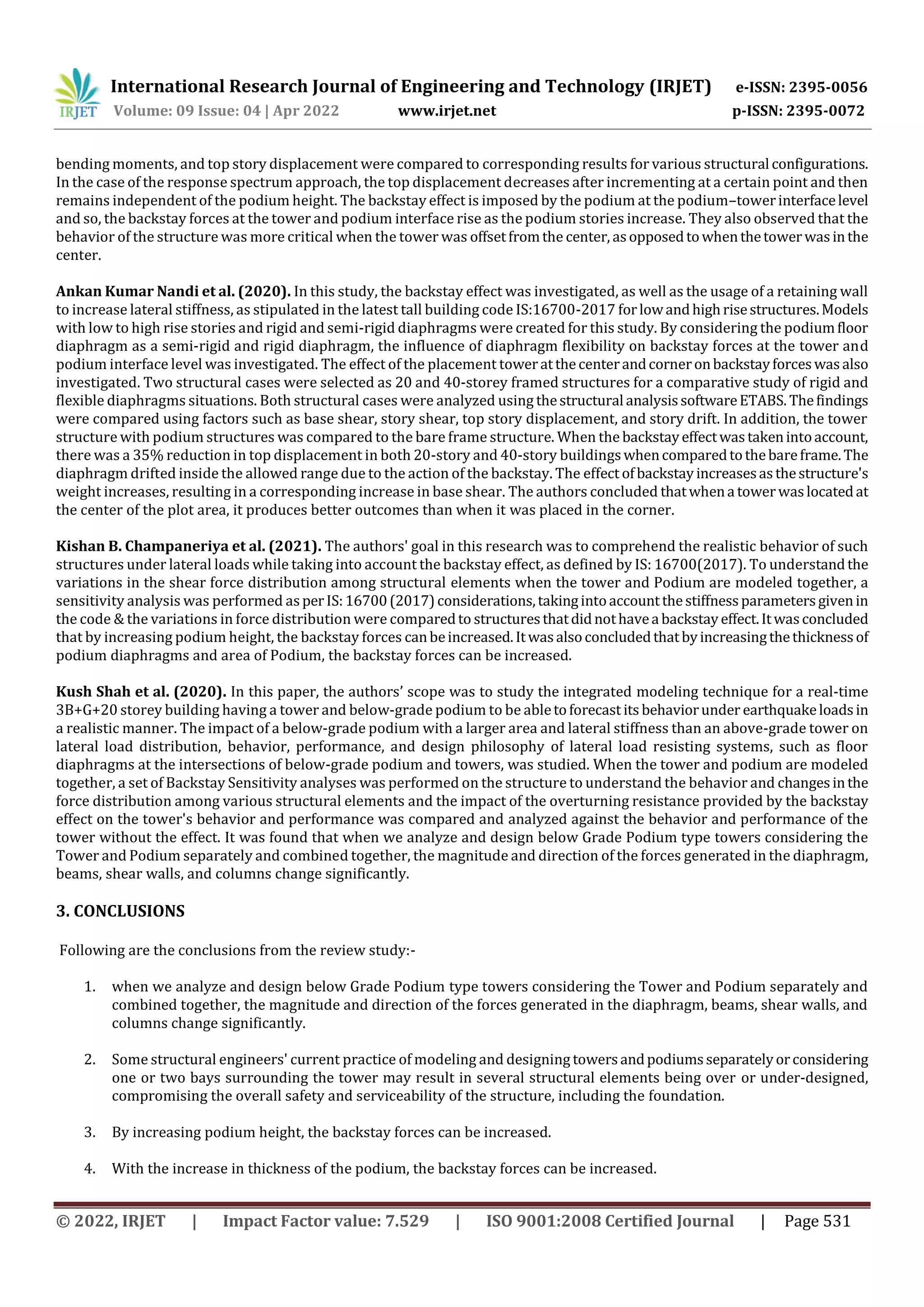 Effect of Backstay on Tall Structures with Podium | PDF