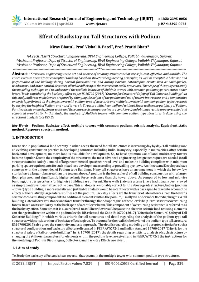 Effect of Backstay on Tall Structures with Podium | PDF | Civil ...