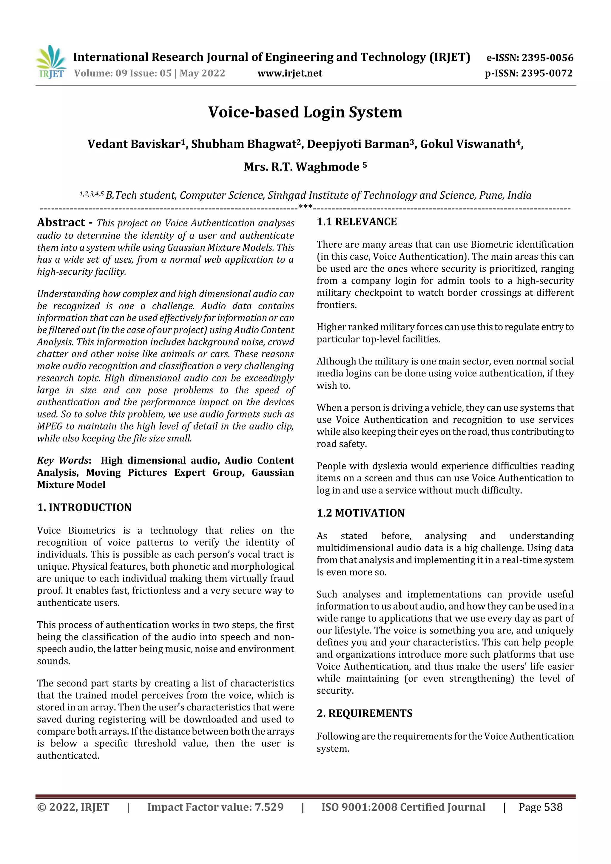 Voice-based Login System | PDF