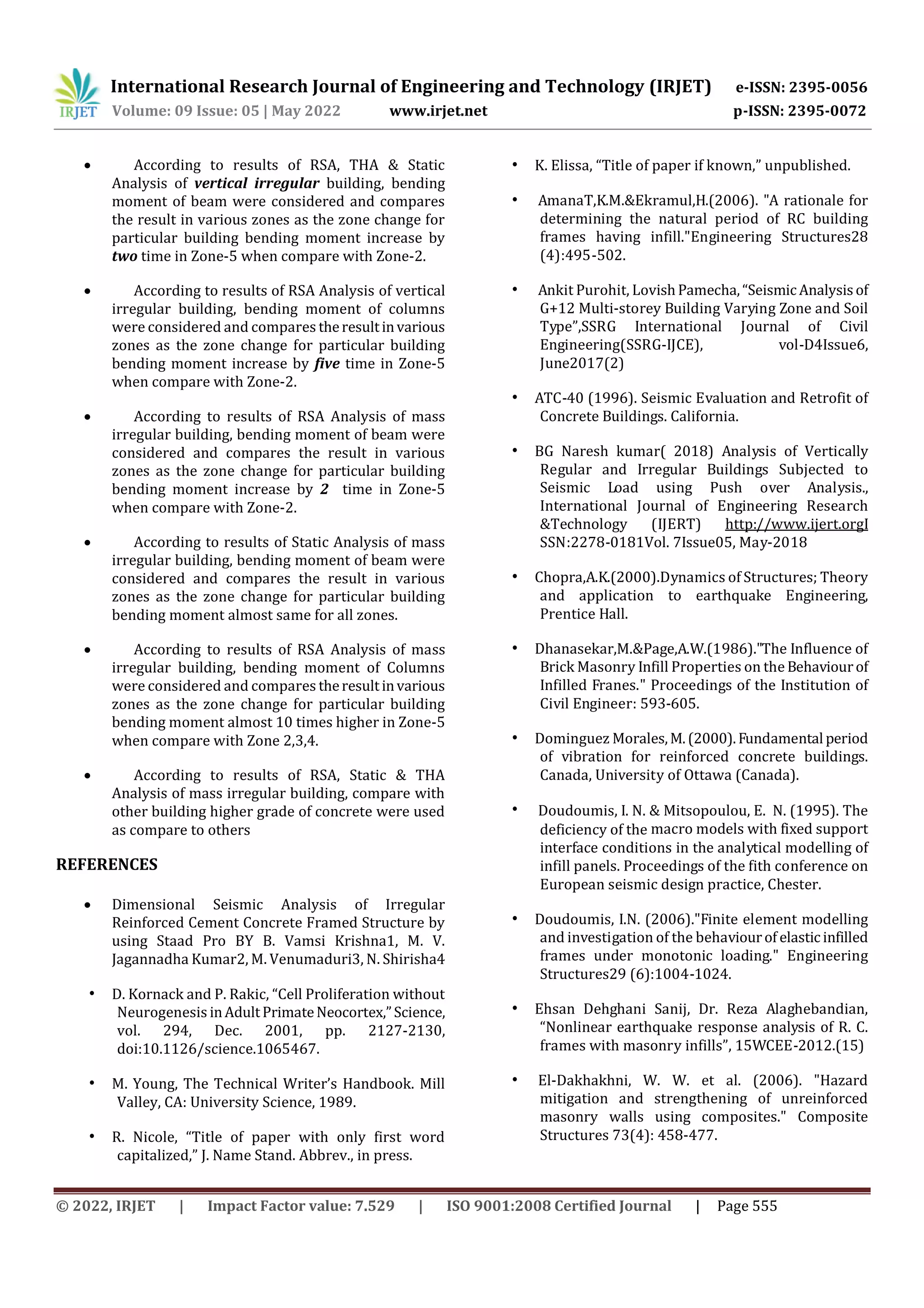 Ductility based seismic analysis of irregular RCC framed structure by using STAAD Pro. | PDF