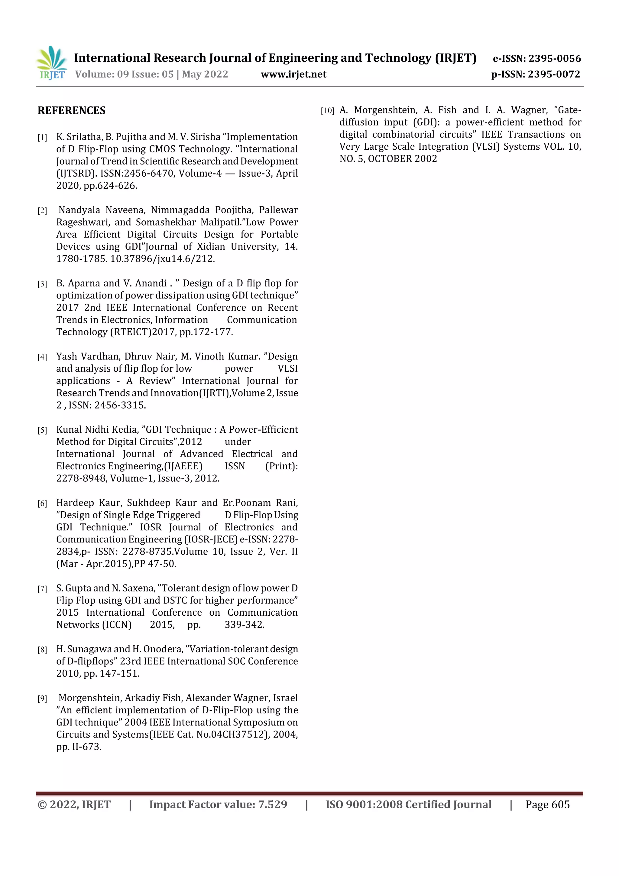 PERFORMANCE ANALYSIS OF D-FLIP FLOP USING CMOS, GDI, DSTC TECHNIQUES | PDF