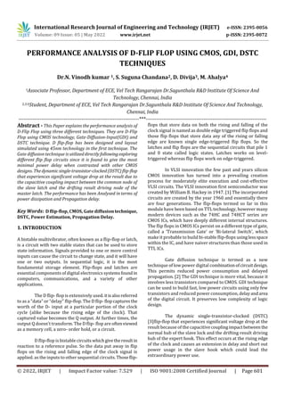 PERFORMANCE ANALYSIS OF D-FLIP FLOP USING CMOS, GDI, DSTC TECHNIQUES | PDF