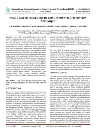 WASTE WATER TREATMENT BY USING INNOVATIVE FILTRATION TECHNIQUE | PDF ...