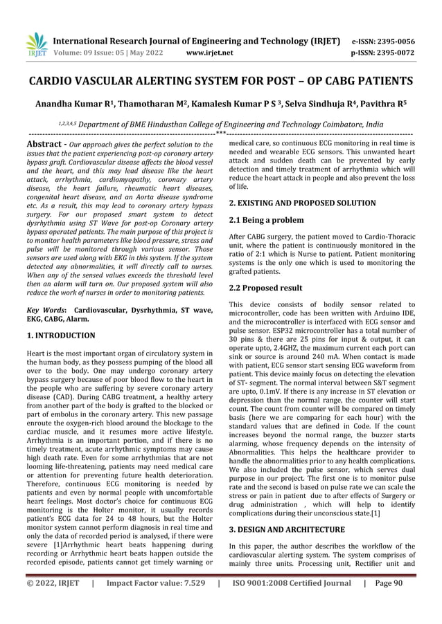CARDIO VASCULAR ALERTING SYSTEM FOR POST – OP CABG PATIENTS | PDF ...