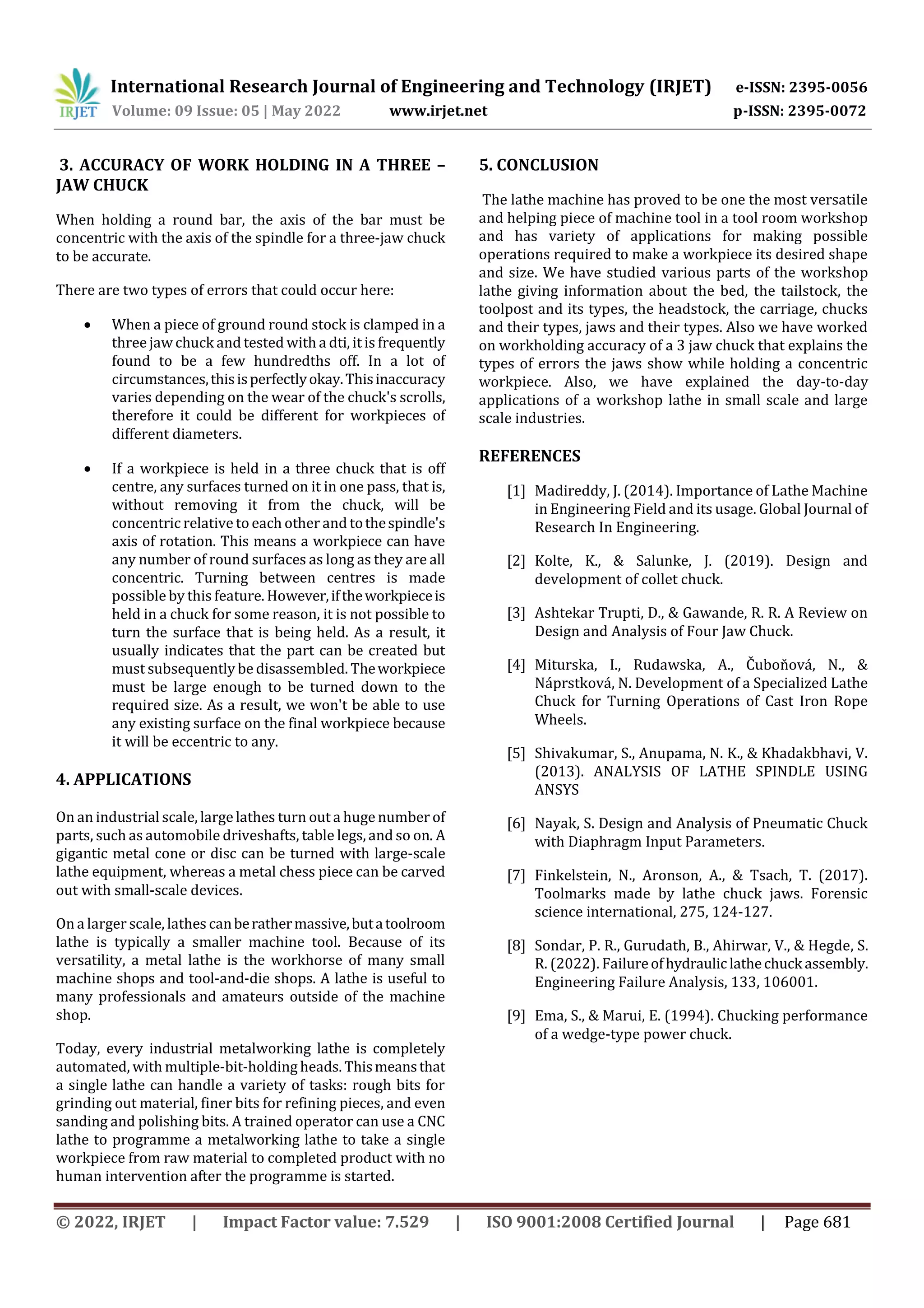 Review Paper on Lathe Machine Components and It’s Application | PDF