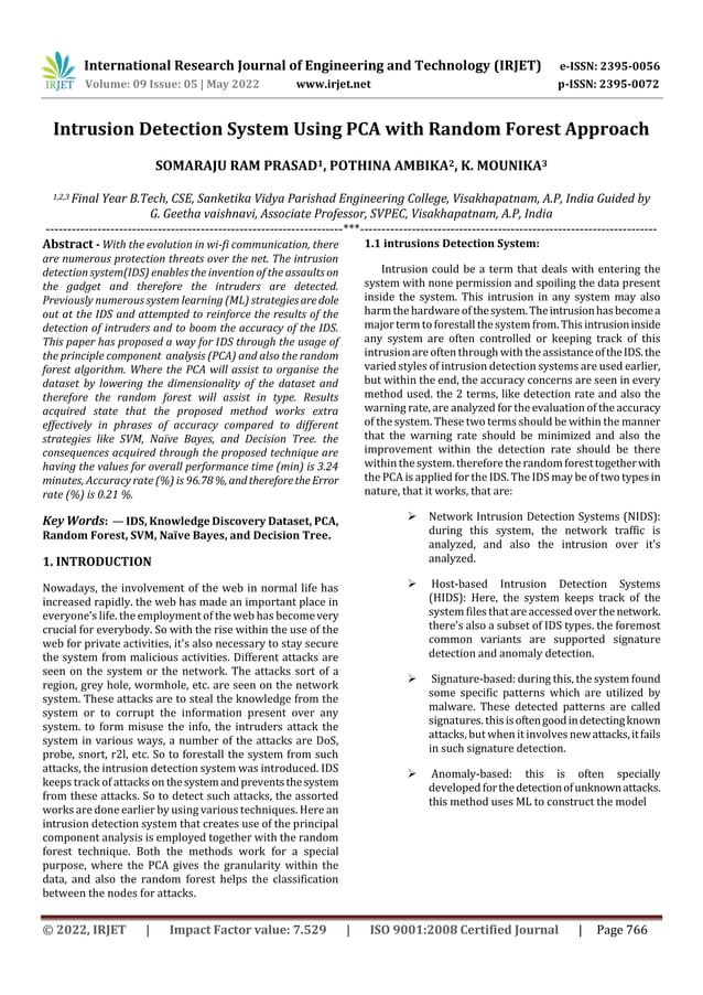 Intrusion Detection System Using PCA with Random Forest Approach | PDF