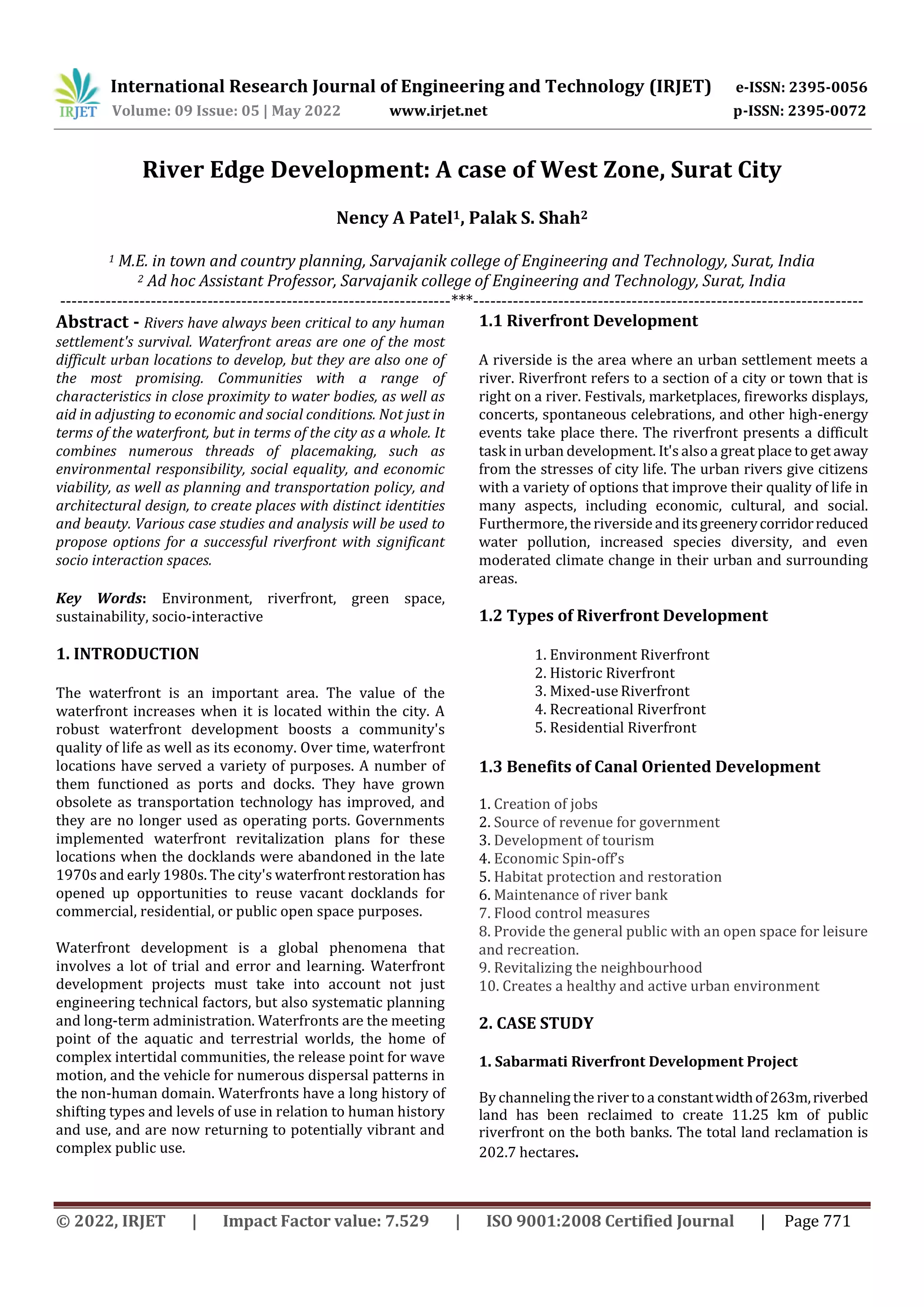 River Edge Development: A case of West Zone, Surat City | PDF