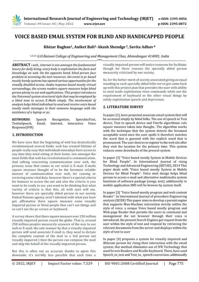 VOICE BASED EMAIL SYSTEM FOR BLIND AND HANDICAPPED PEOPLE | PDF
