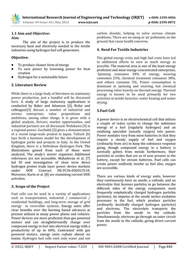 Introduction of Hydrogen Fuel Cell Generator in Textile Industries | PDF