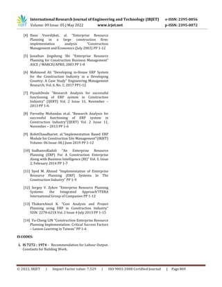 To Study Effective Implementation of ERP System and Its Applicability to Multi-storeyed ...