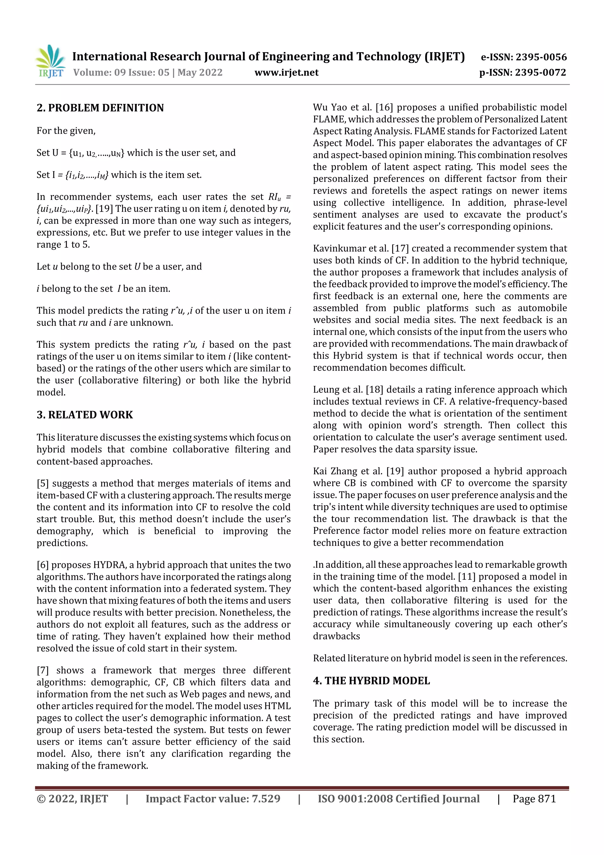 Tourism Based Hybrid Recommendation System Pdf Computer Software And Applications Computing