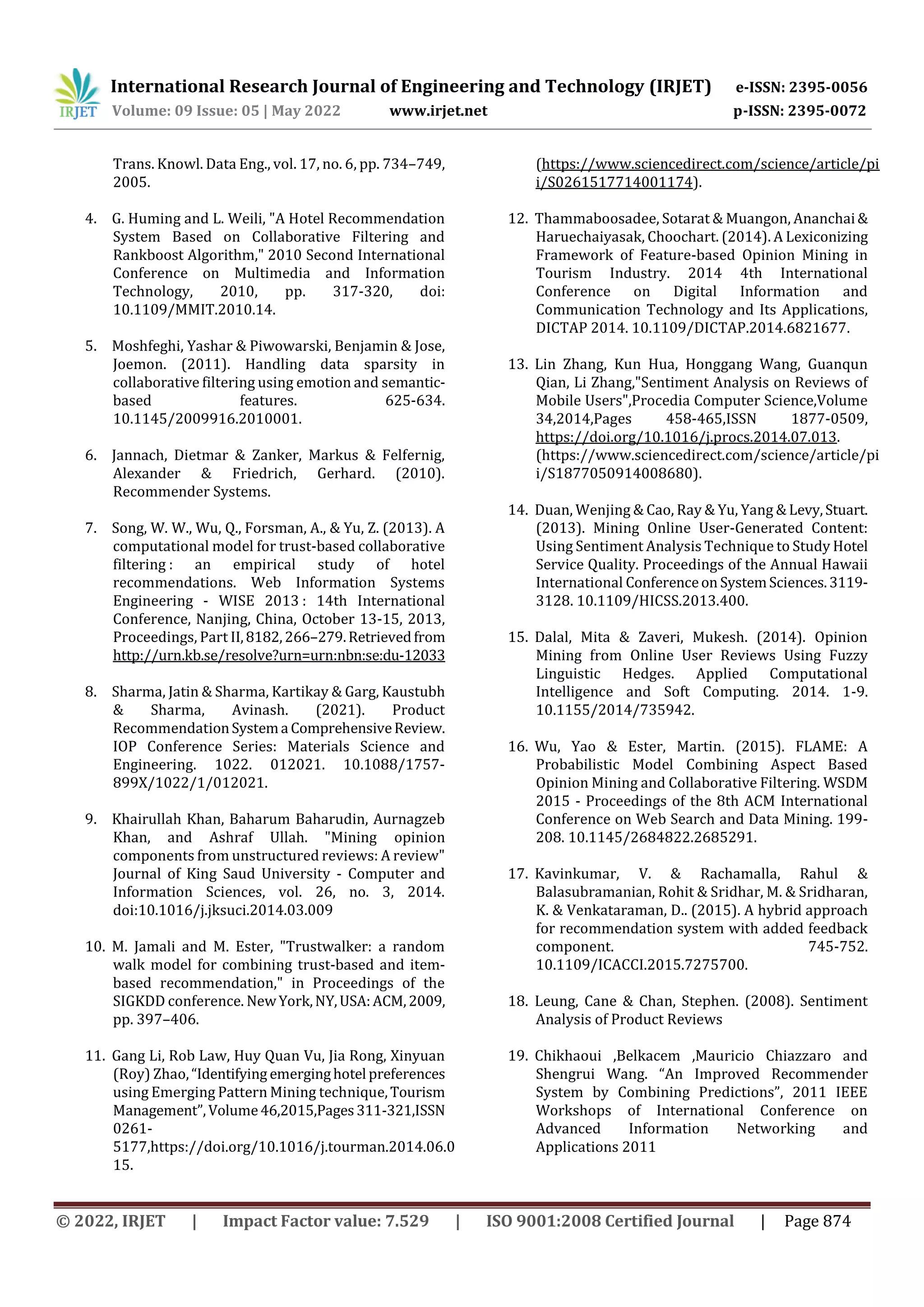 Tourism Based Hybrid Recommendation System Pdf Computer Software And Applications Computing