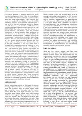 DETECTION OF MALICIOUS SOCIAL BOTS USING ML TECHNIQUE IN TWITTER NETWORK | PDF