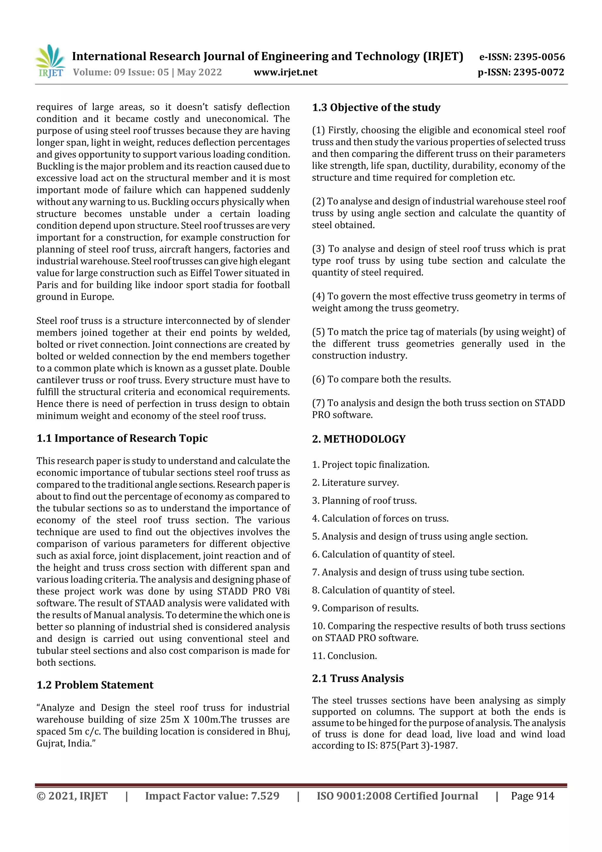 Research Paper on Analysis and Design of Steel Truss by using Angle and ...
