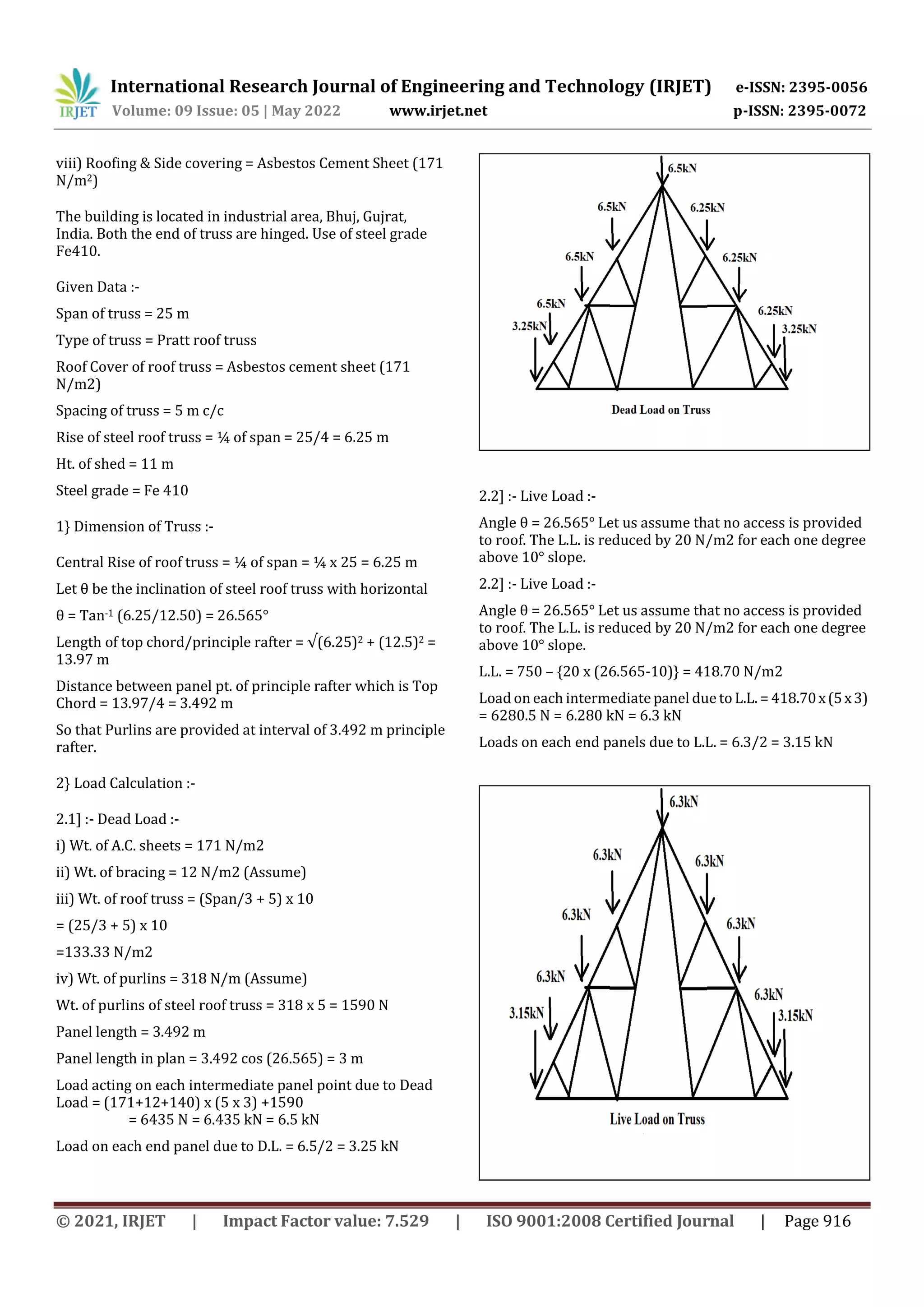 Research Paper on Analysis and Design of Steel Truss by using Angle and ...