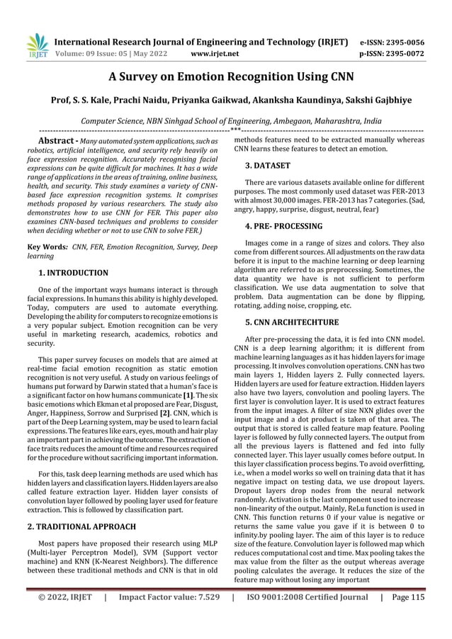 A Survey on Emotion Recognition Using CNN | PDF | Artificial Intelligence | Technology & Computing
