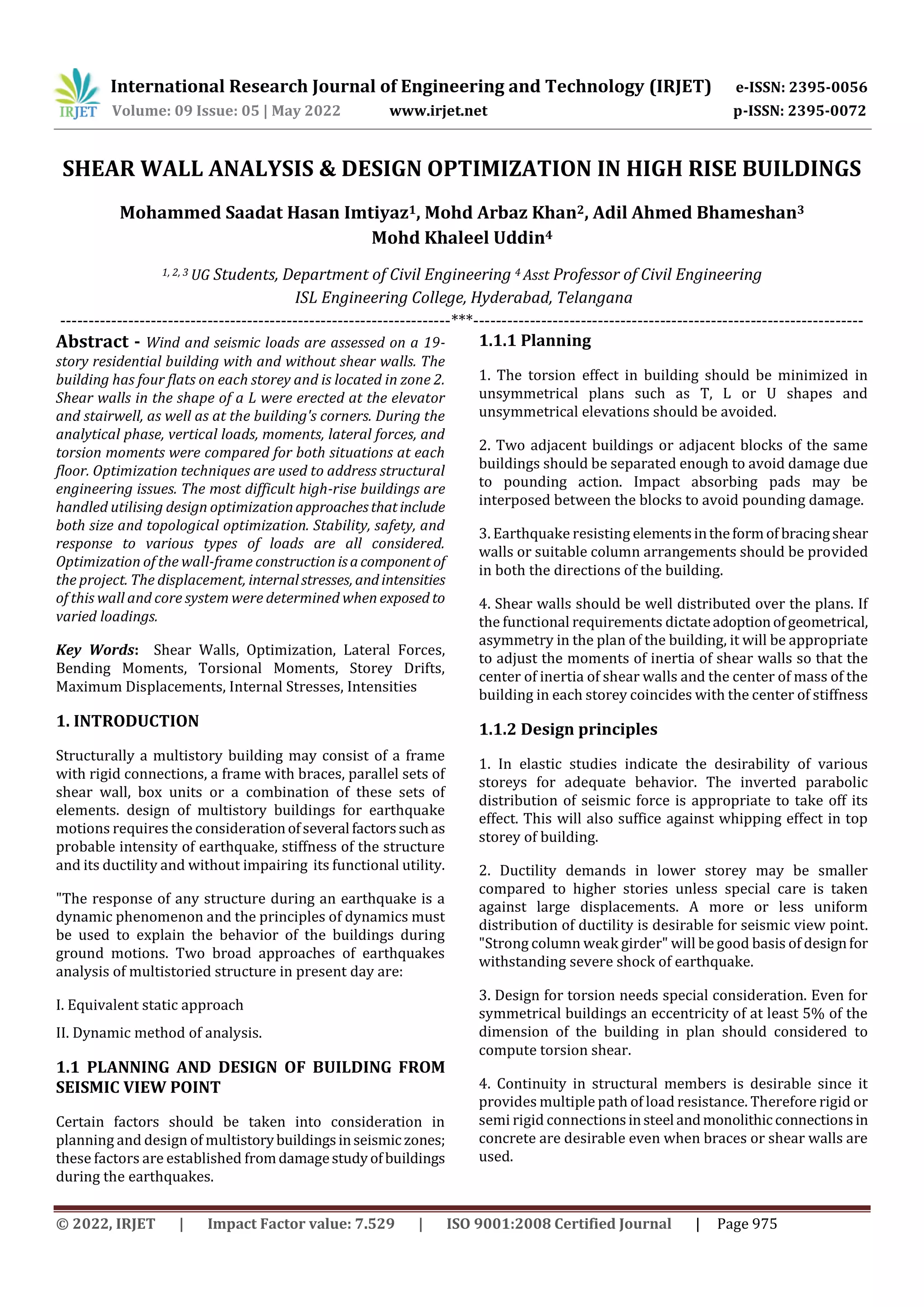 SHEAR WALL ANALYSIS & DESIGN OPTIMIZATION IN HIGH RISE BUILDINGS | PDF ...