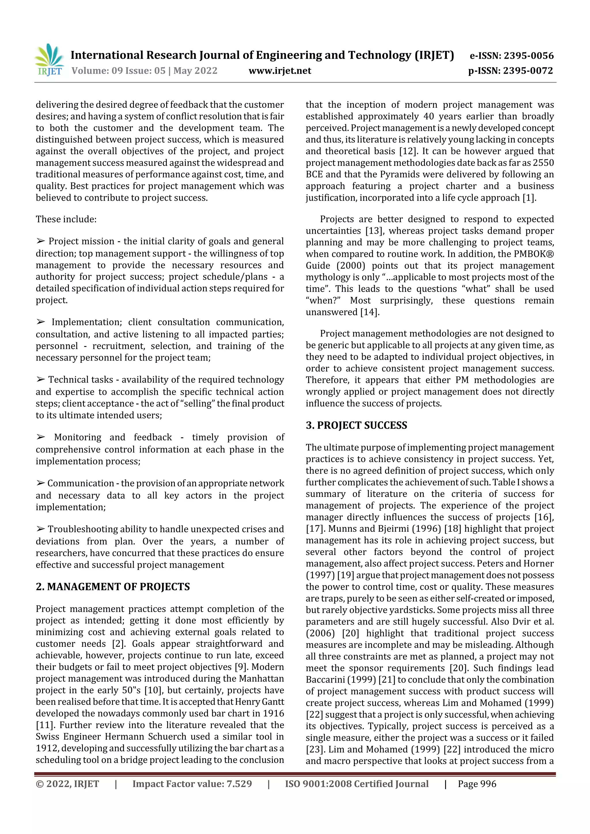 The Impact of Project Management Practices on Project Success | PDF