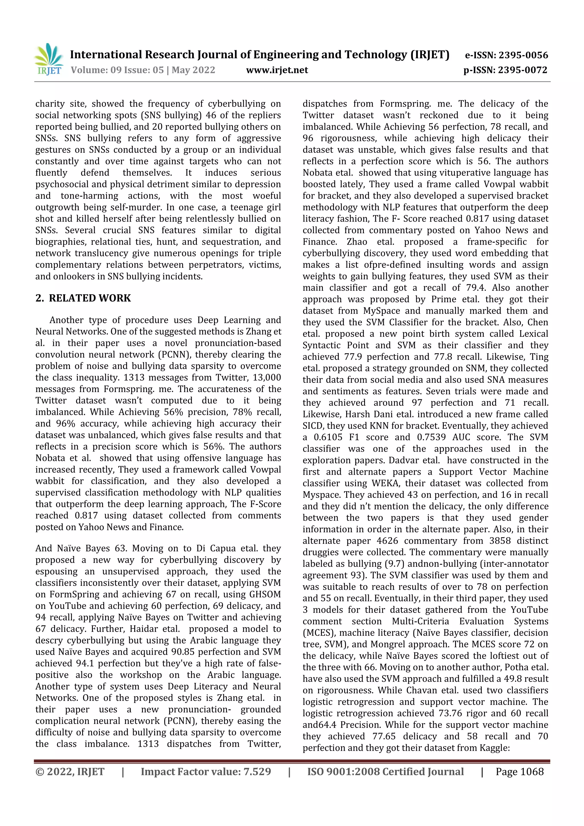 Detection of Cyberbullying on Social Media using Machine Learning | PDF