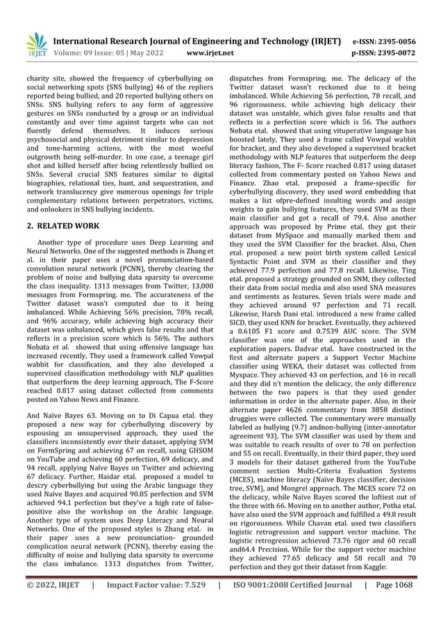 Detection of Cyberbullying on Social Media using Machine Learning | PDF