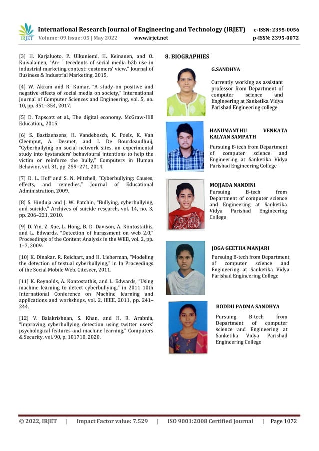 Detection Of Cyberbullying On Social Media Using Machine Learning Pdf