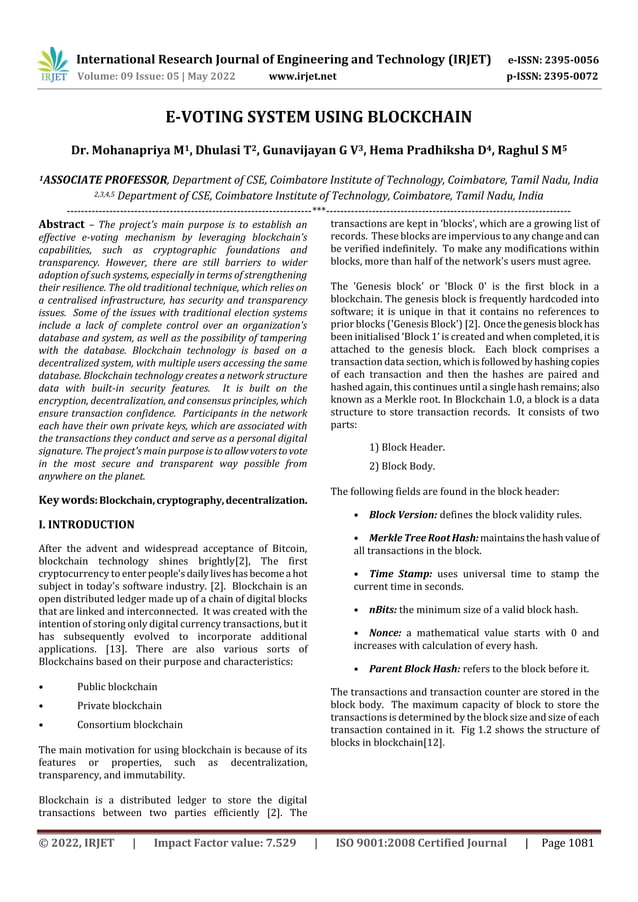 E-VOTING SYSTEM USING BLOCKCHAIN | PDF | Databases | Computer Software and Applications
