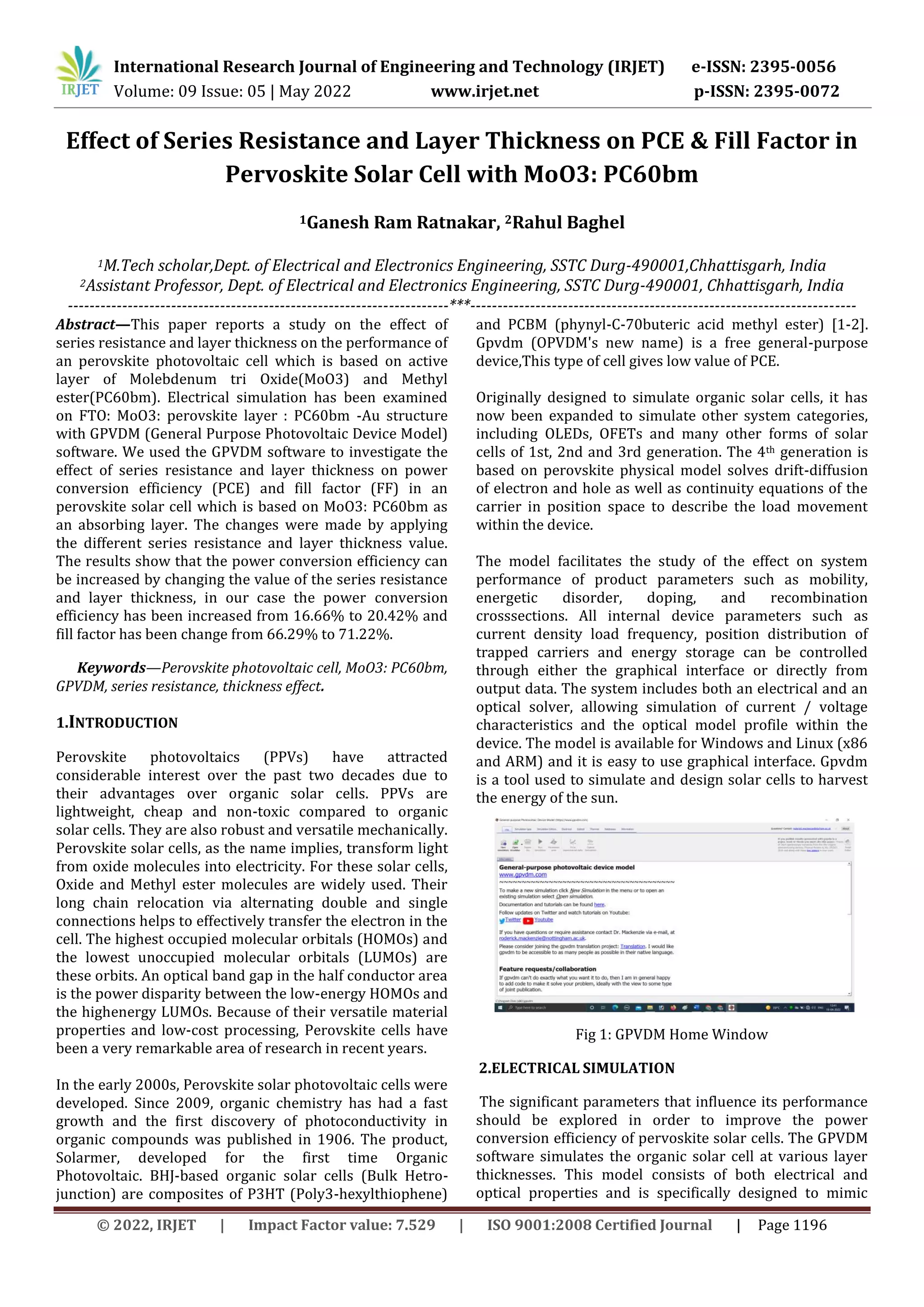 Effect of Series Resistance and Layer Thickness on PCE & Fill Factor in Pervoskite Solar Cell ...