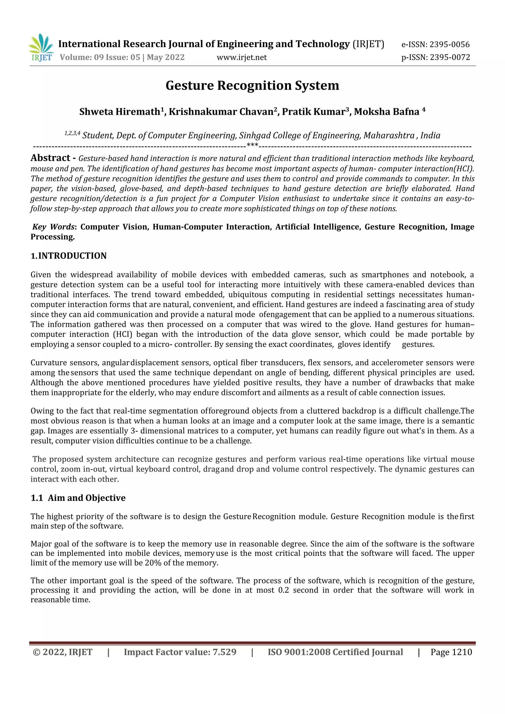 Gesture Recognition System | PDF