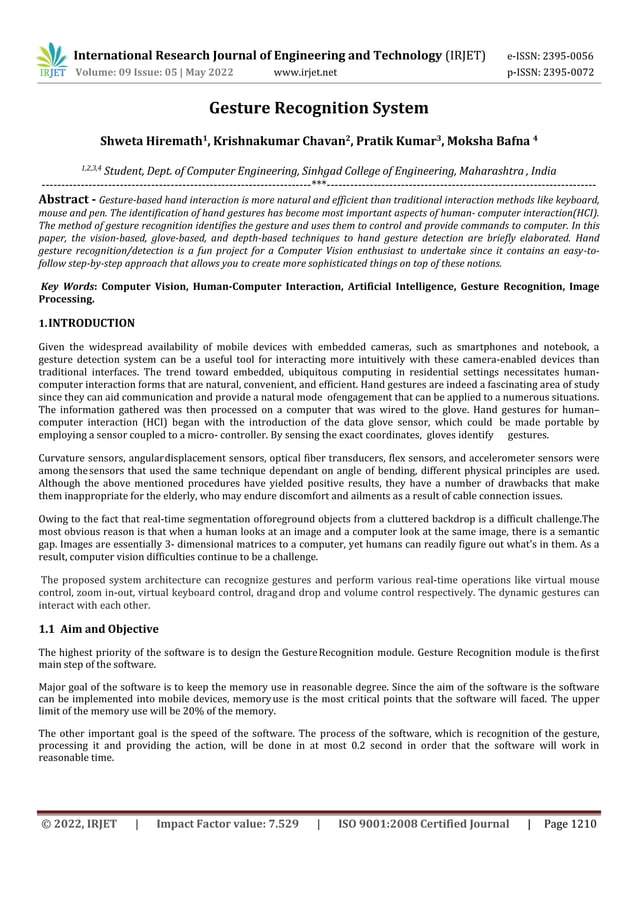 Gesture Recognition System | PDF | Computer Peripherals | Computing
