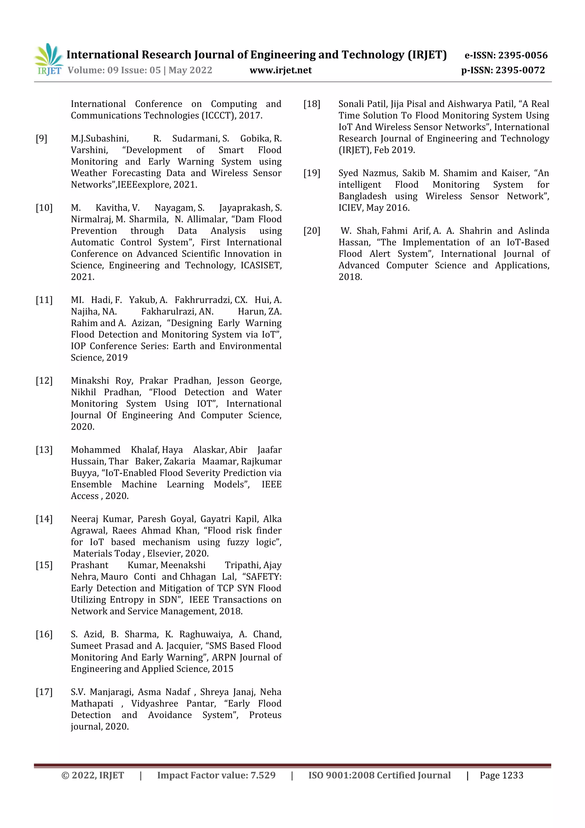 IMPLEMENTATION OF EARLY FLOOD DETECTION AND AVOIDANCE SYSTEM USING LORA | PDF