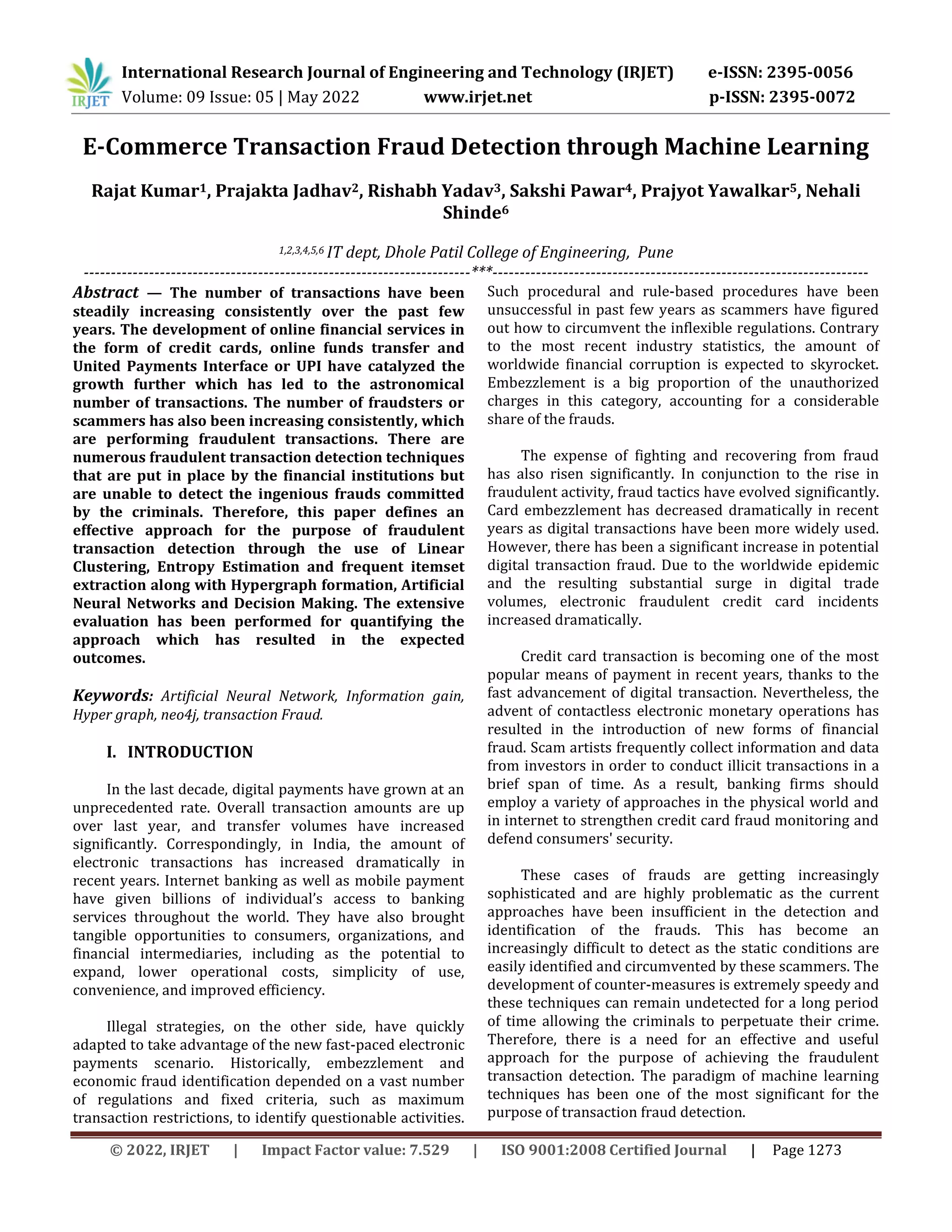 E-Commerce Transaction Fraud Detection through Machine Learning | PDF | Databases | Computer ...