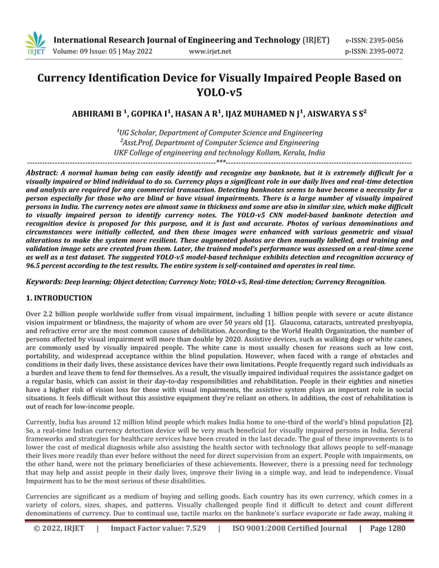 Currency Identification Device for Visually Impaired People Based on ...