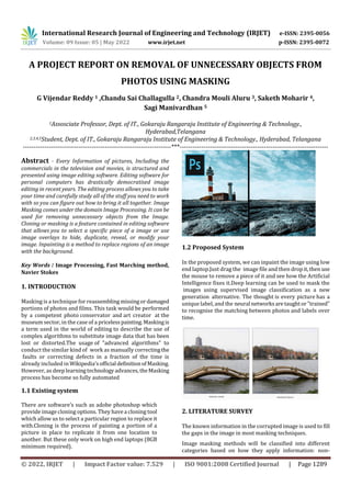 A PROJECT REPORT ON REMOVAL OF UNNECESSARY OBJECTS FROM PHOTOS USING ...
