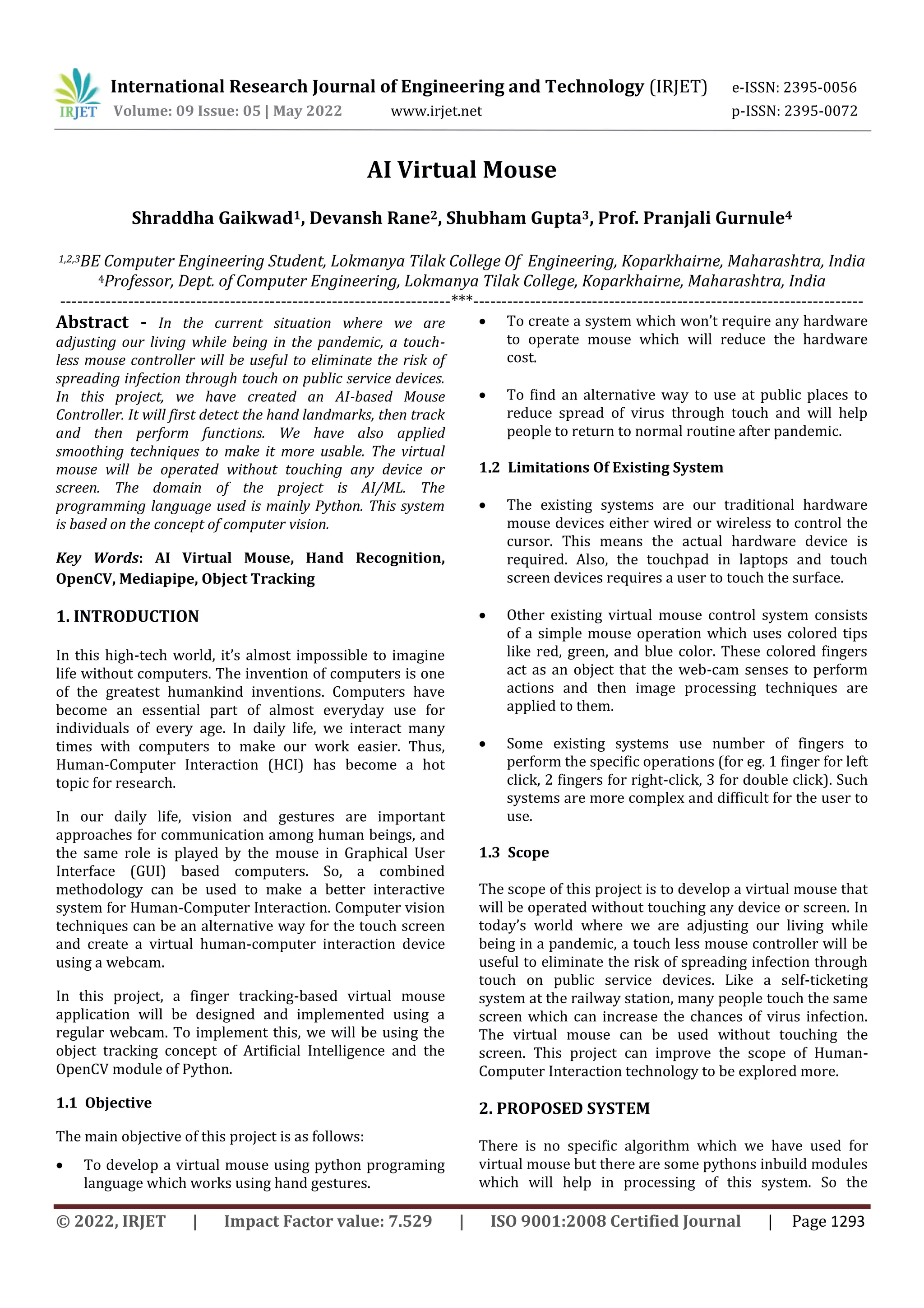 AI Virtual Mouse | PDF