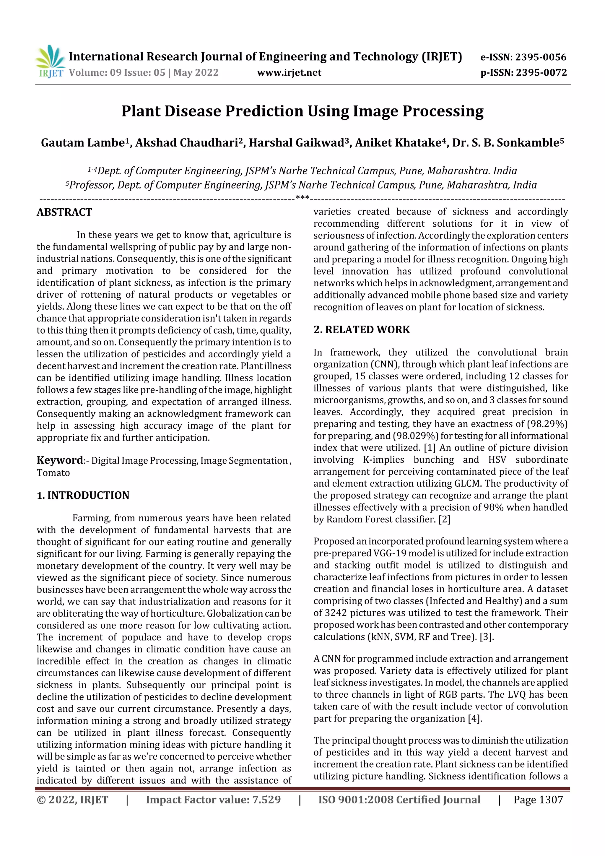 Plant Disease Prediction Using Image Processing | PDF