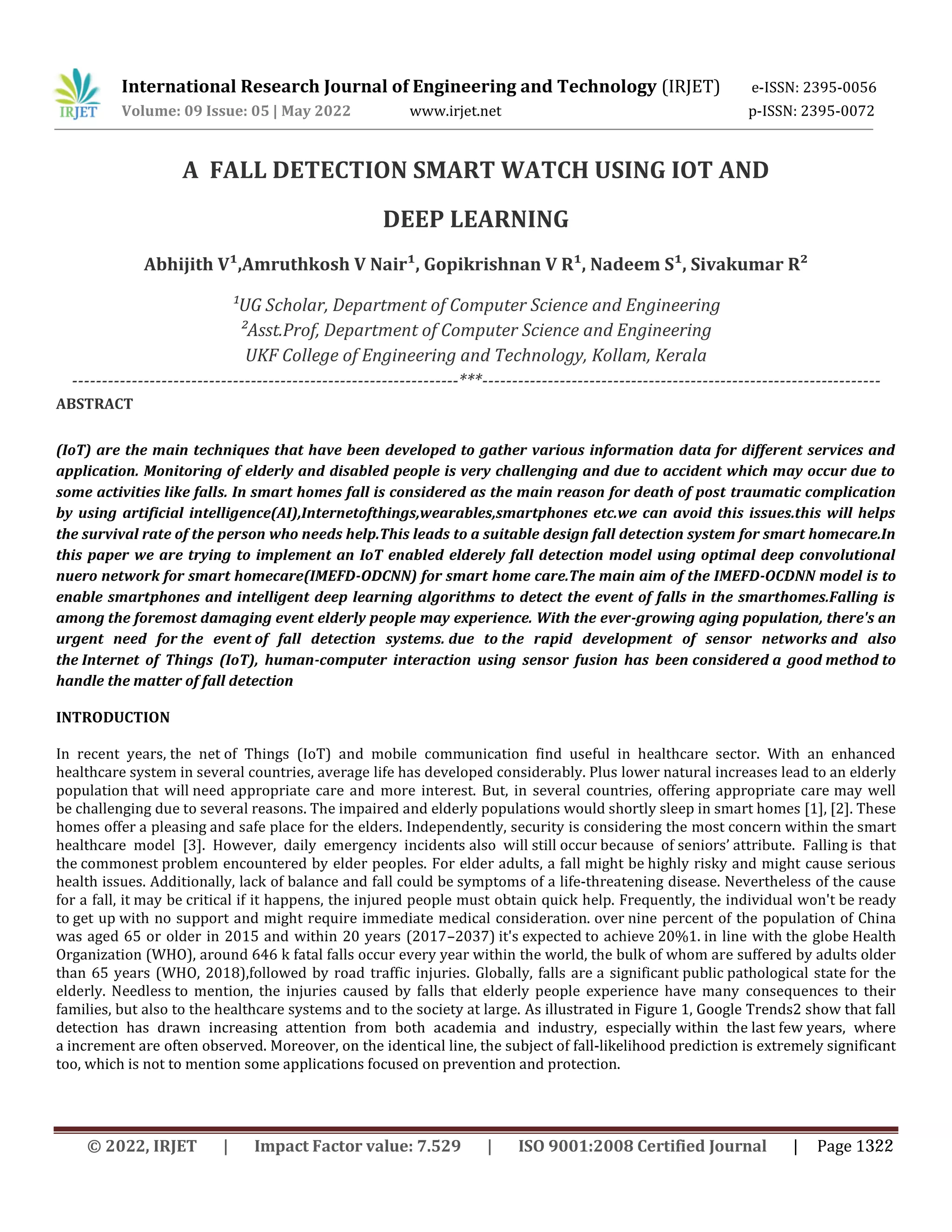 A FALL DETECTION SMART WATCH USING IOT AND DEEP LEARNING | PDF | Senior Health | Healthy Living