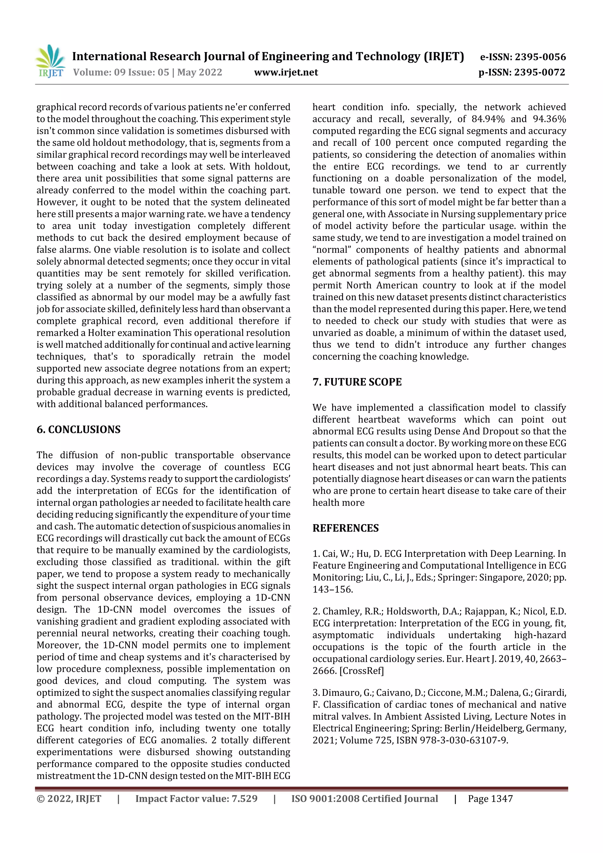 APPLICATION OF 1D CNN IN ECG CLASSIFICATION | PDF