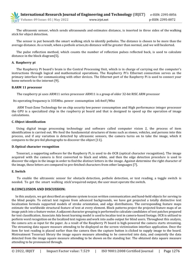 RASPBERRY PI BASED SMART WALKING STICK FOR VISUALLY IMPAIRED PERSON ...