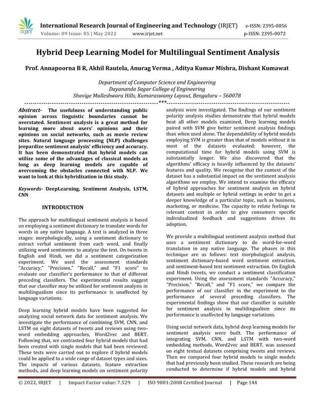 Hybrid Deep Learning Model for Multilingual Sentiment Analysis | PDF | Computer Software and ...