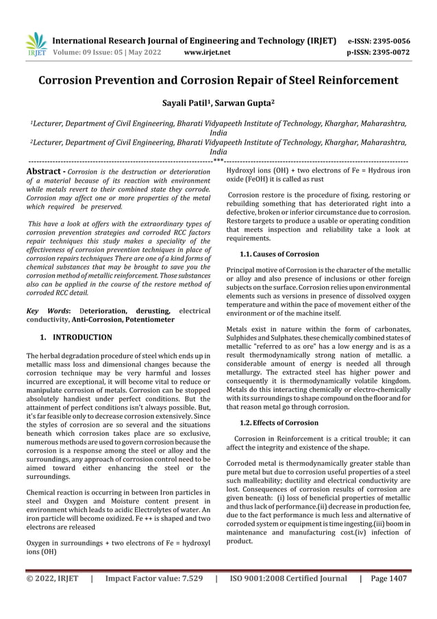 Corrosion Prevention and Corrosion Repair of Steel Reinforcement | PDF