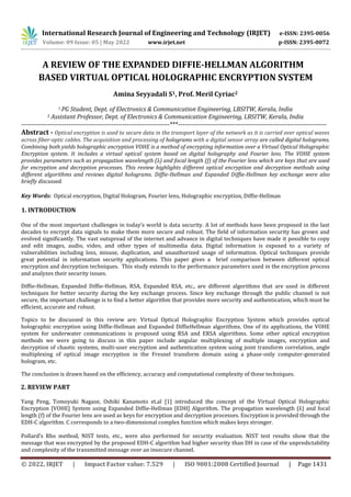 Review of Expanded Diffie-Hellman Algorithm Based Virtual Optical Holographic Encryption | PDF