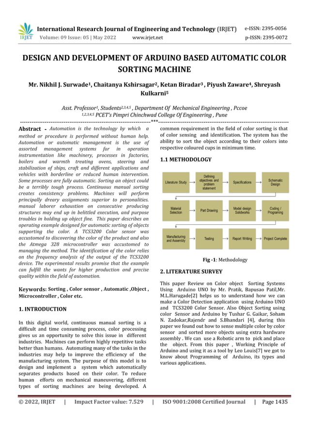 DESIGN AND DEVELOPMENT OF ARDUINO BASED AUTOMATIC COLOR SORTING MACHINE ...